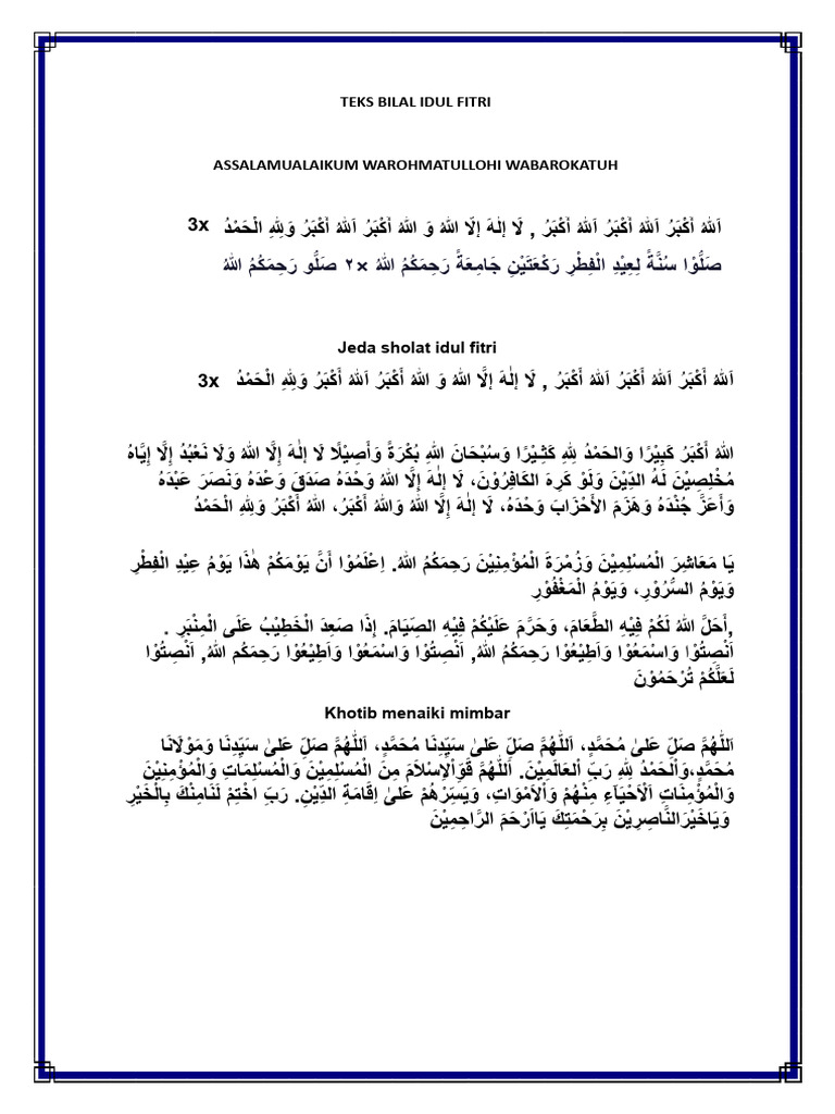 Bilal Sholat Idul Fitri | PDF