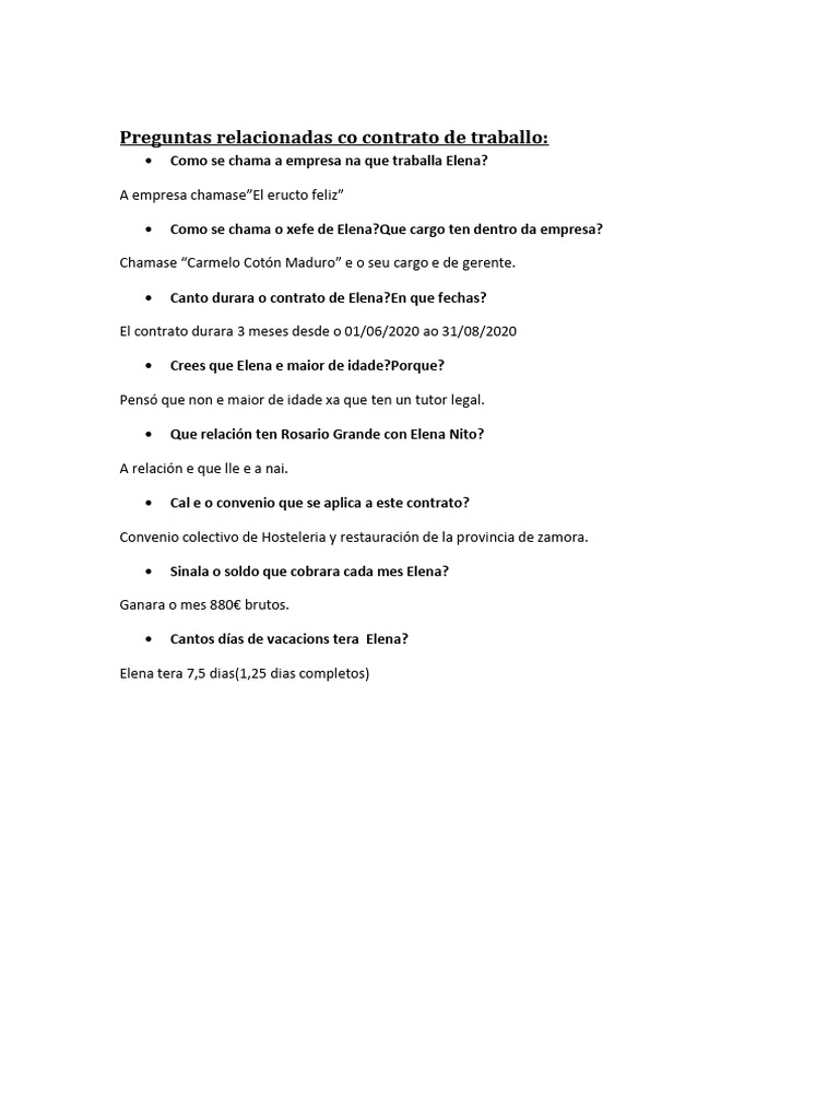 Preguntas Contrato de Traballo | PDF