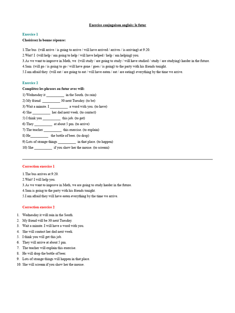 Exercices de conjugaison au futur | PDF