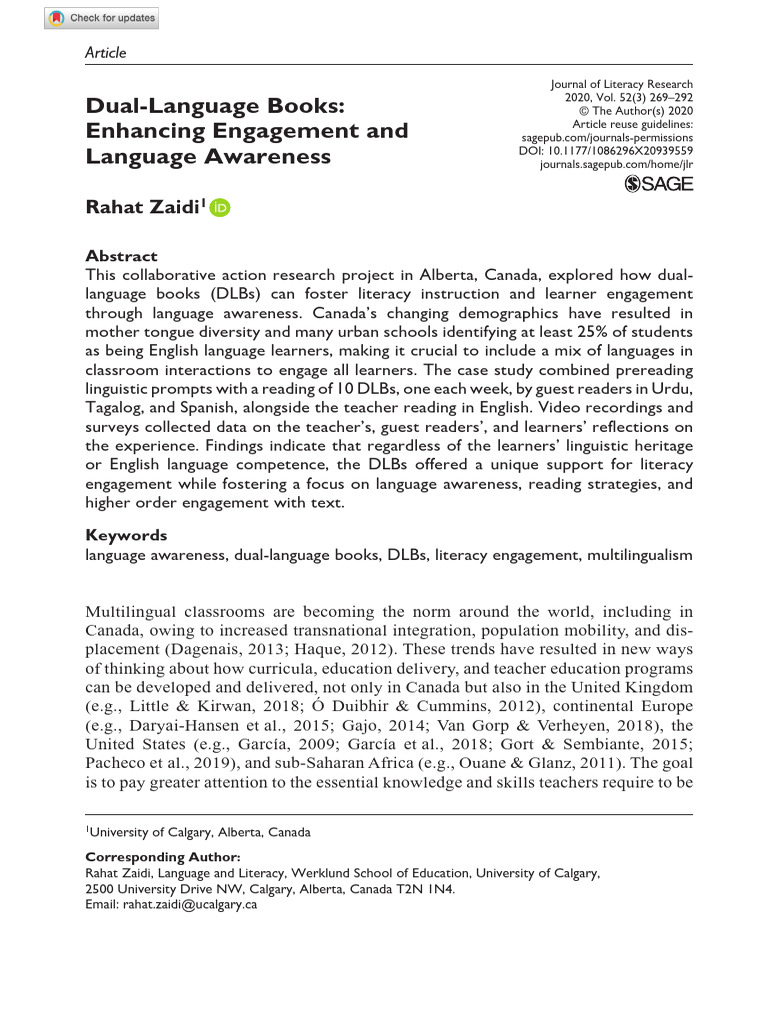 Zaidi 2020 Dual Language Books Enhancing Engagement and Language ...