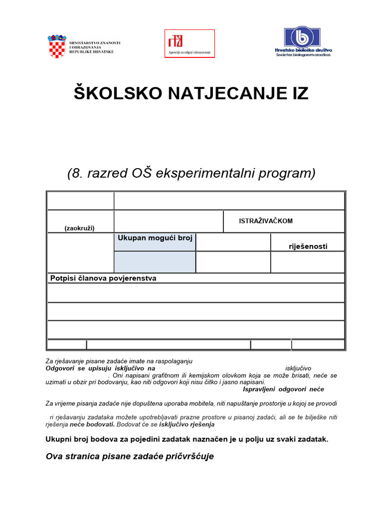 SK BIO Test 8 Eksperimentalni 2020 | PDF