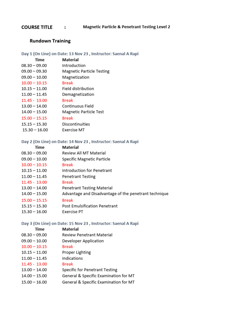 Rundown Training MT-PT R1 | PDF