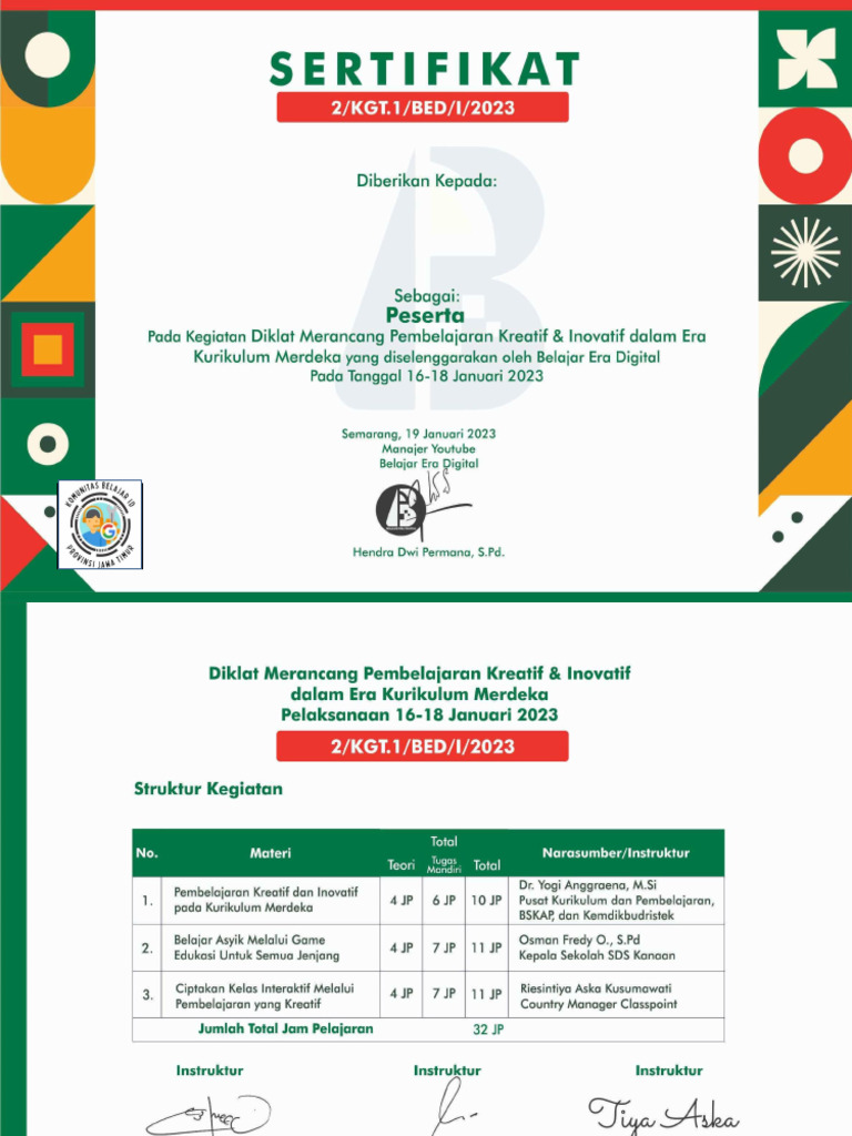 Contoh Sertifikat 32 JP Andrias | PDF
