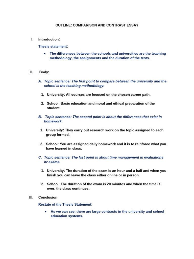 OUTLINE - COMPARISON AND CONTRAST ESSAY POINT BY POINT | PDF