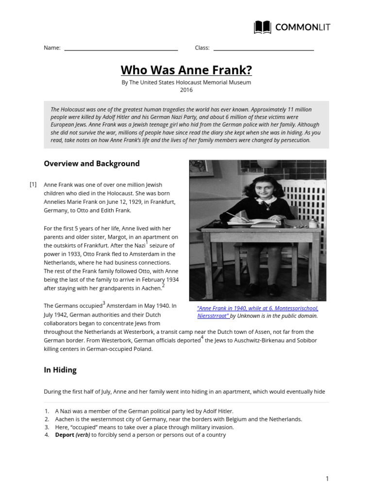 Who Was Anne Frank | PDF | Anne Frank | The Holocaust