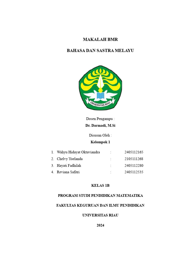 Makalah BMR Bahasa Dan Sastra Melayu Kel 1 | PDF