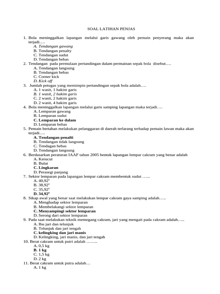 SOAL LATIHAN penjas | PDF