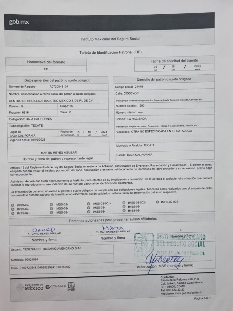 Copia de Tarjeta de Identificación Patronal | PDF