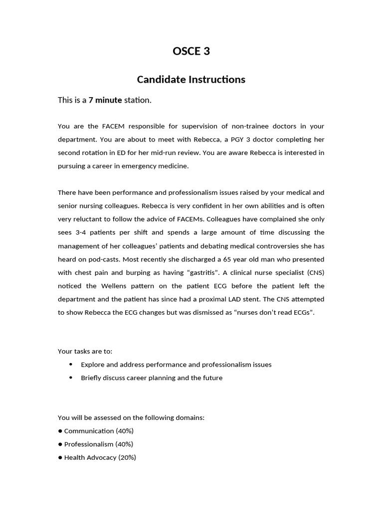 OSCE 3 Candidate Instructions | PDF