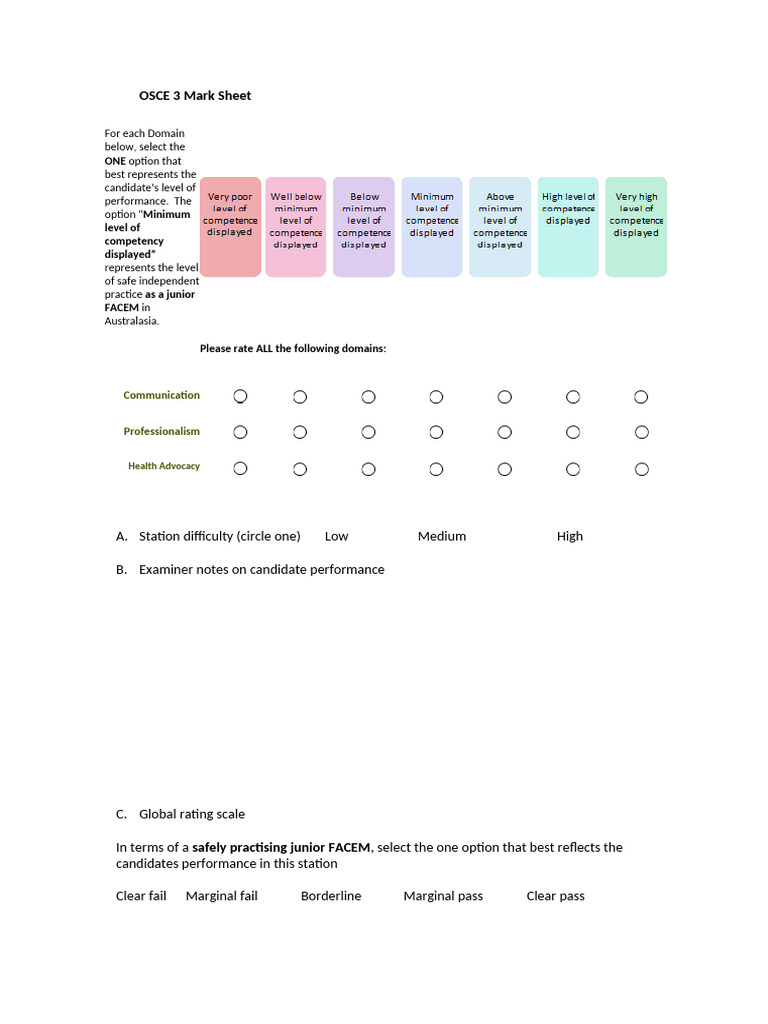 OSCE 3 Mark Sheet | PDF