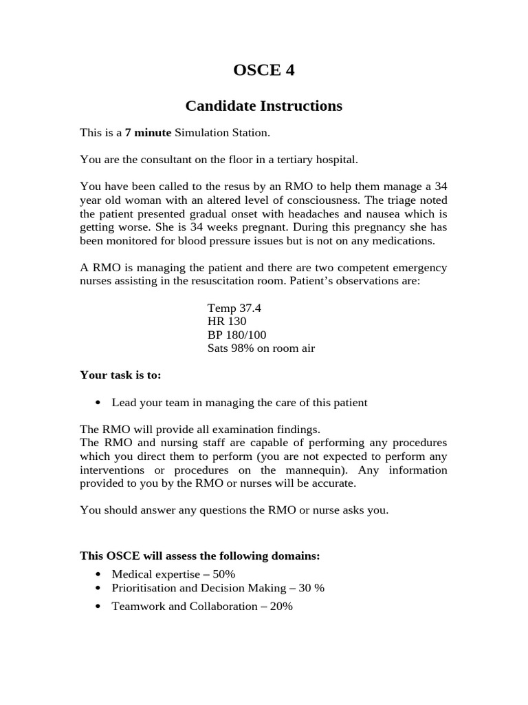 OSCE 4 Candidate Instructions | PDF