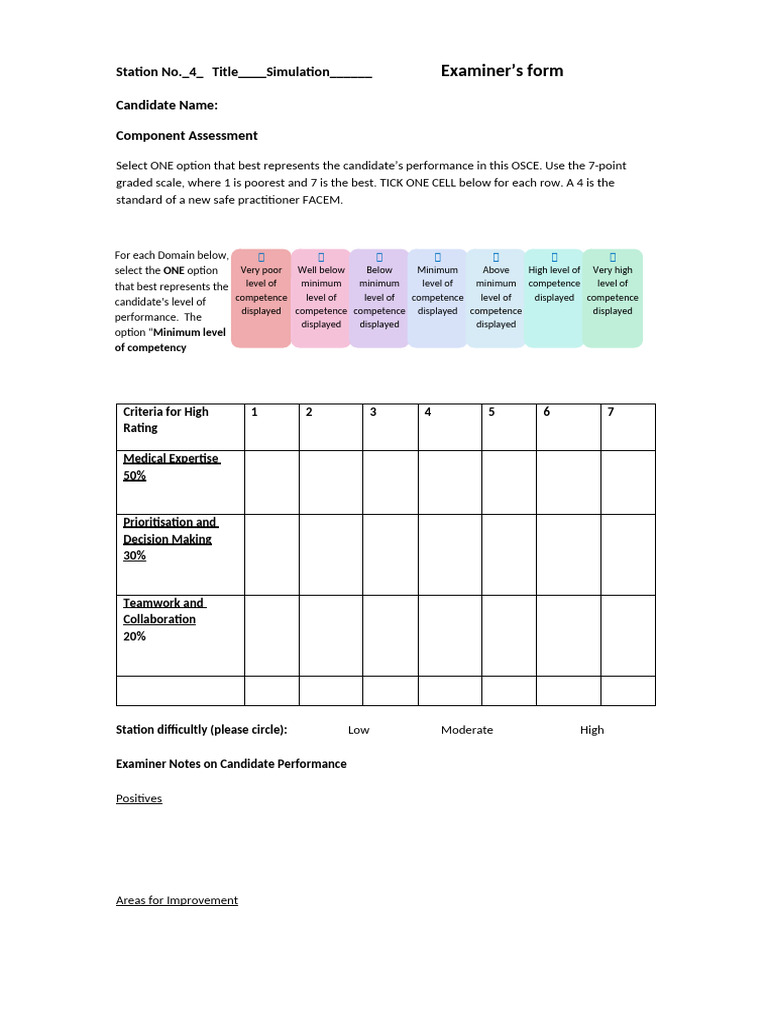 OSCE SIM Marking Template | PDF