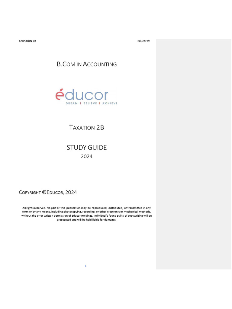 Study Guide - Taxation 2B - TAX320 2024 | PDF | Tax Refund | Taxes