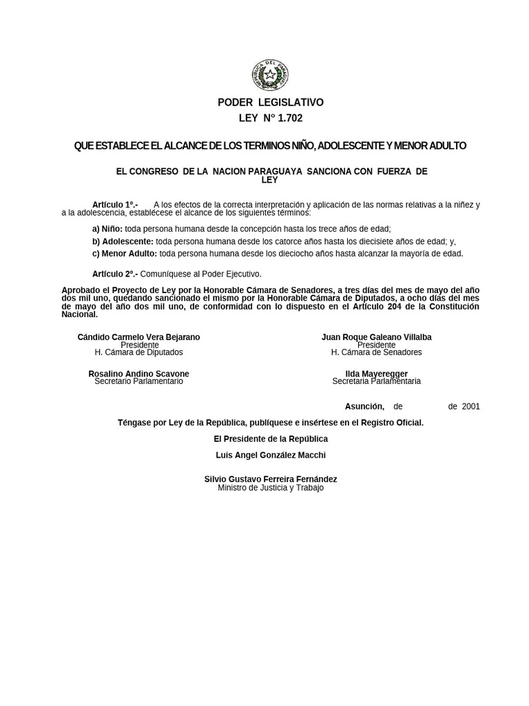 Ley 172 Nino Adolescente Menor | PDF
