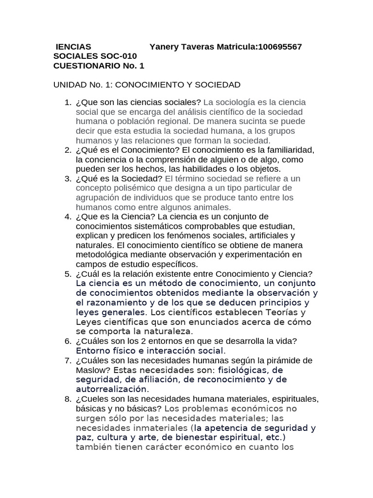 Cuestionarios de La Unidad SOC | PDF