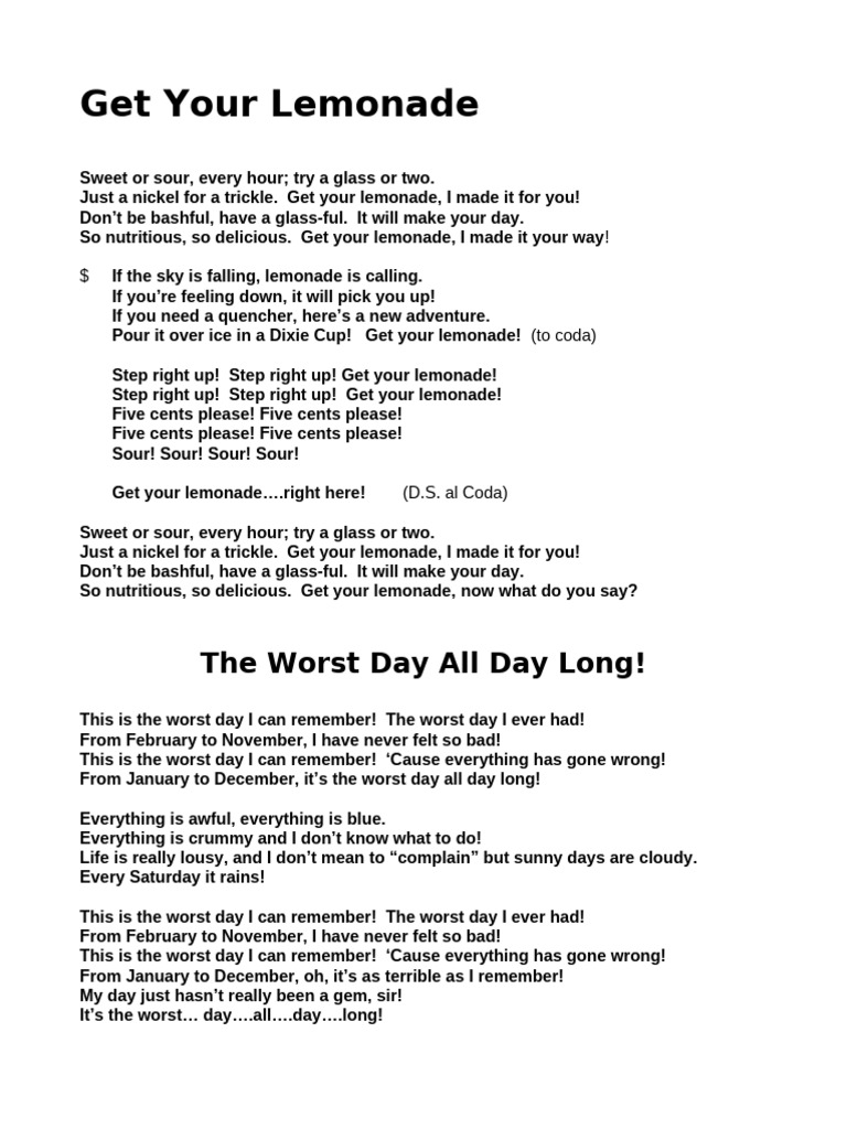 Fun Lemonade Songs and Life Lessons | PDF