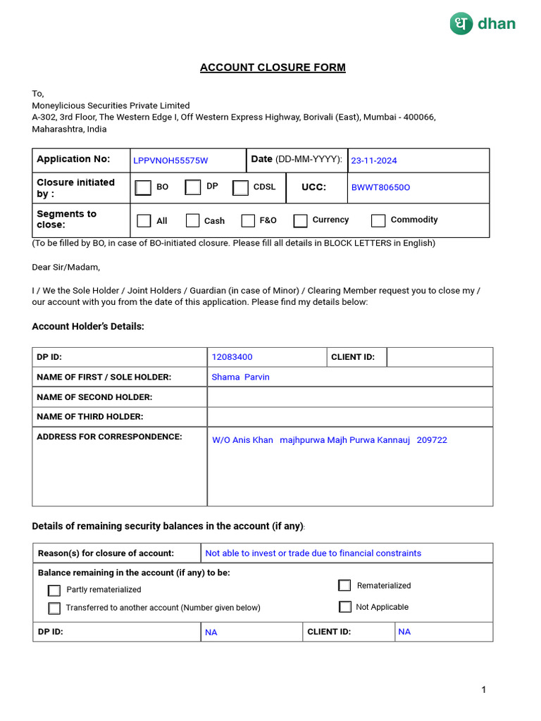 Account Closure Form | PDF | Service Industries | Money