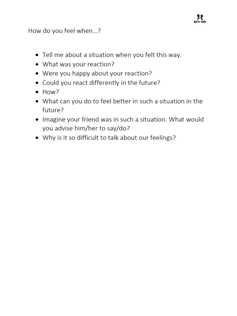 How Do You Feel - Questions Lets Talk | PDF