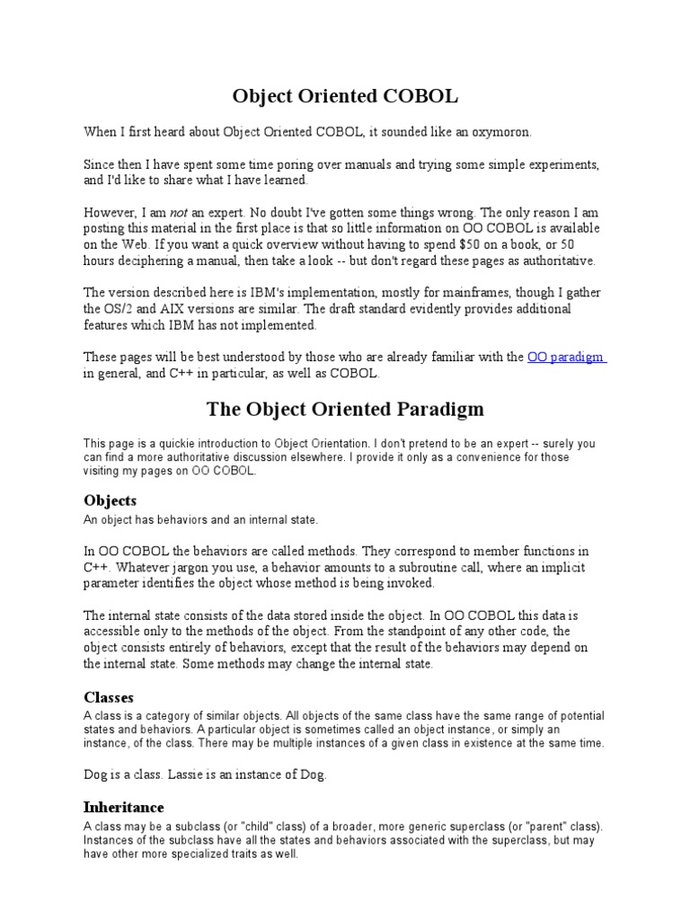 Object Oriented COBOL | PDF | Method (Computer Programming) | Class ...