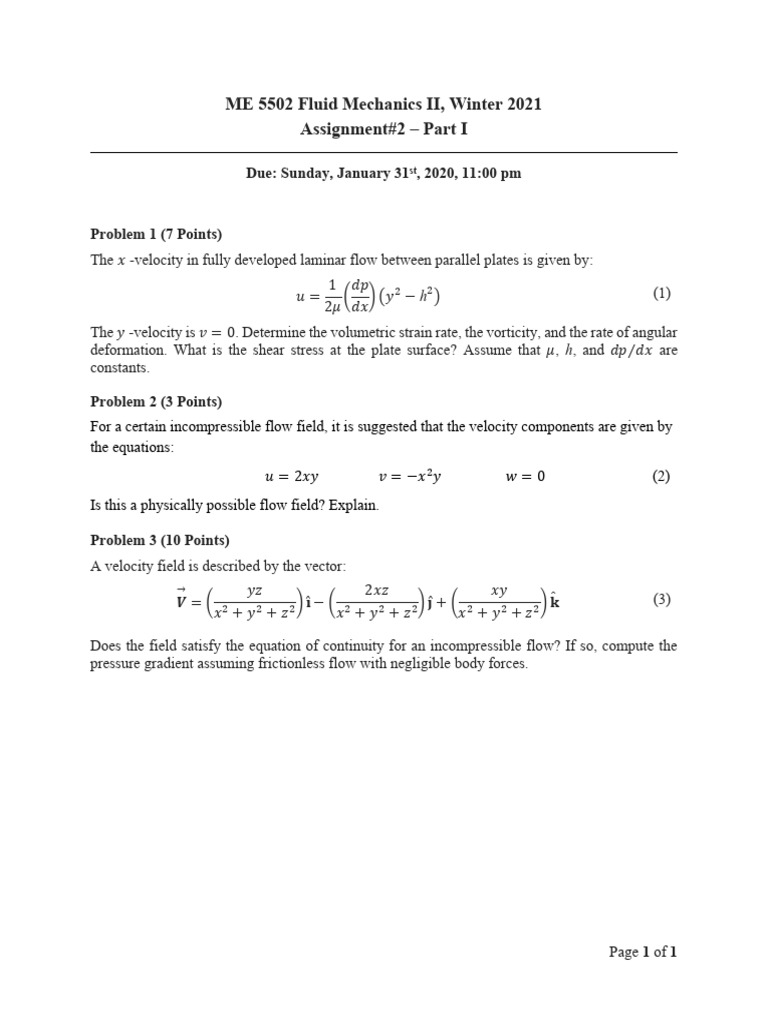 Fluids Assignment#2-PartI | PDF | Fluid Dynamics | Fluid Mechanics