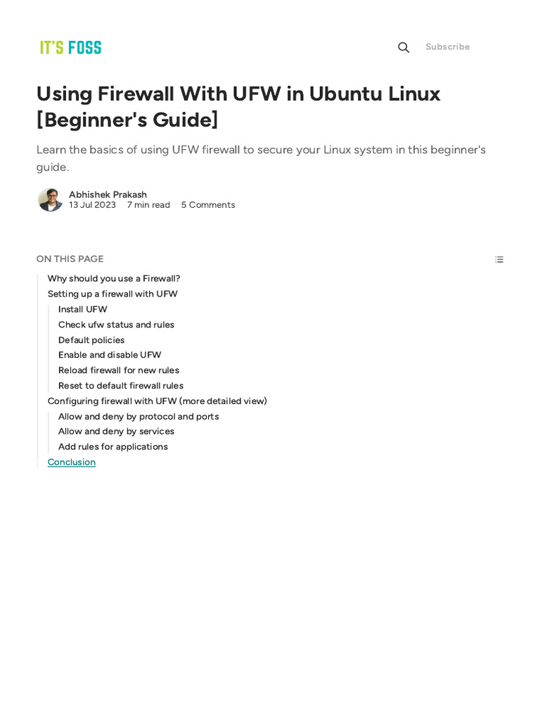 Using UFW Firewall in Ubuntu Linux Os: A Neat, Beginner's Guide | PDF | Port (Computer ...