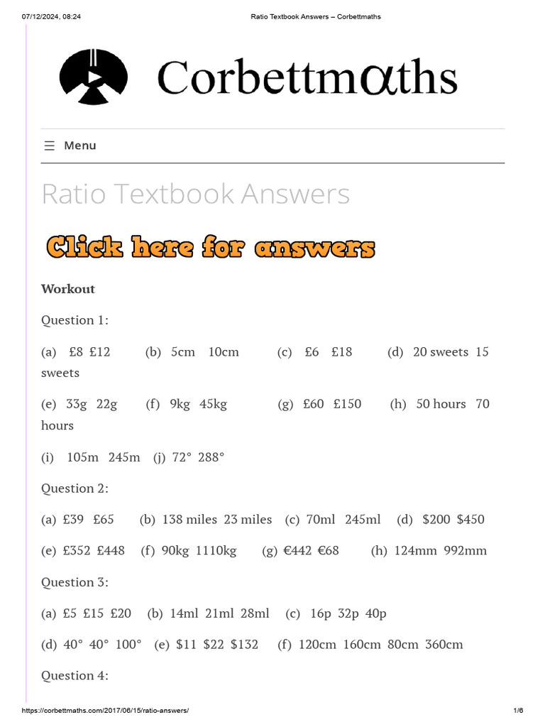 Ratio Sharing The Total Textbook Exercises Answers | PDF