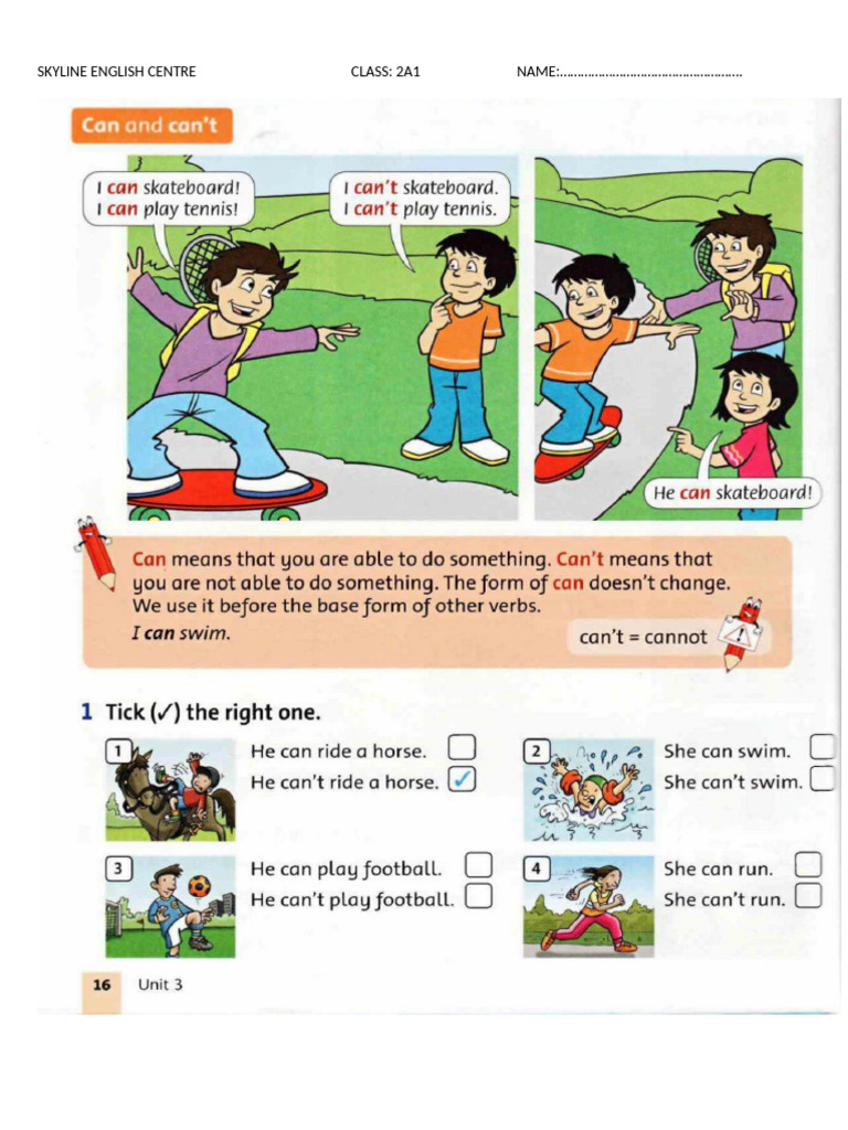 Skyline English Centre Class: 2A1 Name | PDF