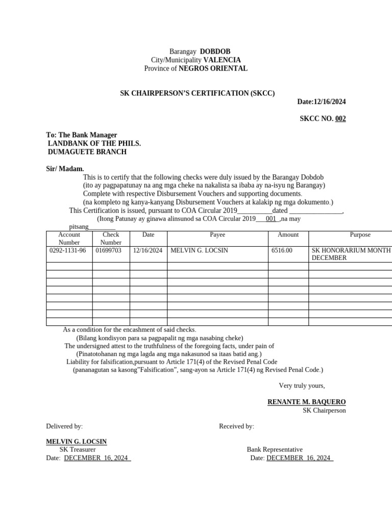 SKCC Barangay Dobdob 002 | PDF