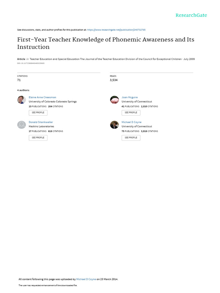 First-Year Teacher Knowledge of Phonemic Awareness | PDF | Phonics ...