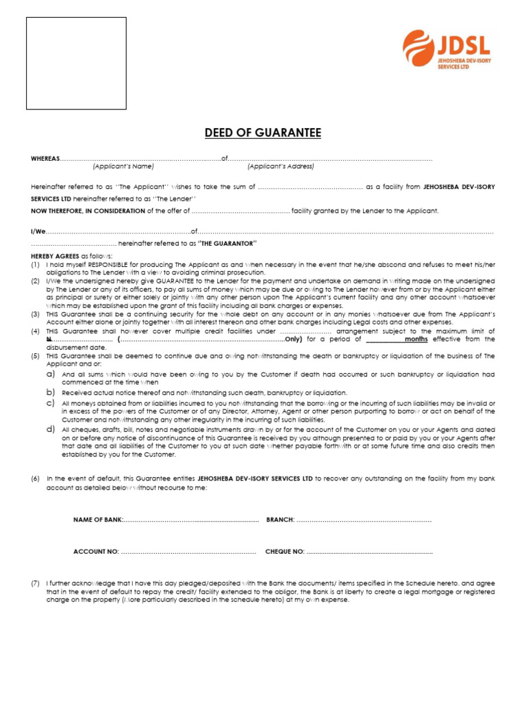 Guarantor Form - JDSL Financials | PDF | Guarantee | Banks