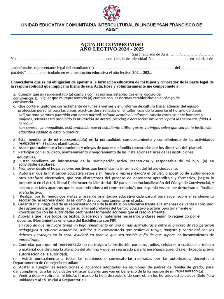 Acta de Compromiso Institucional | PDF | Escuelas | Enseñando