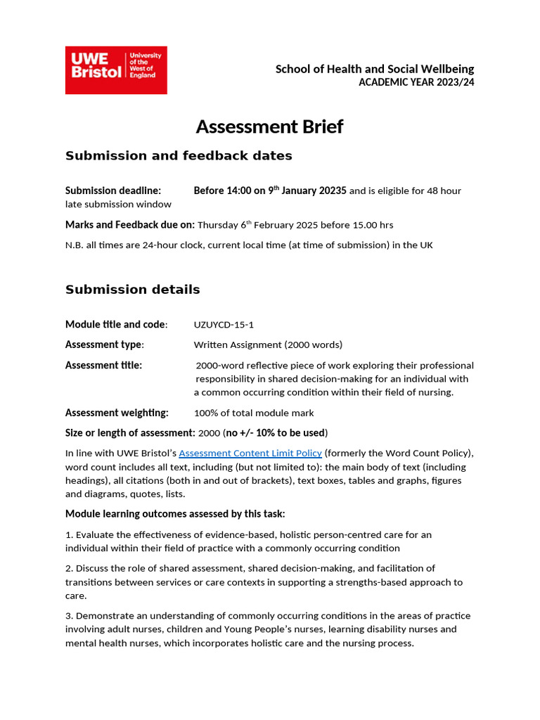 Assessment brief 24 Principles(1) | PDF | Nursing | Cognition