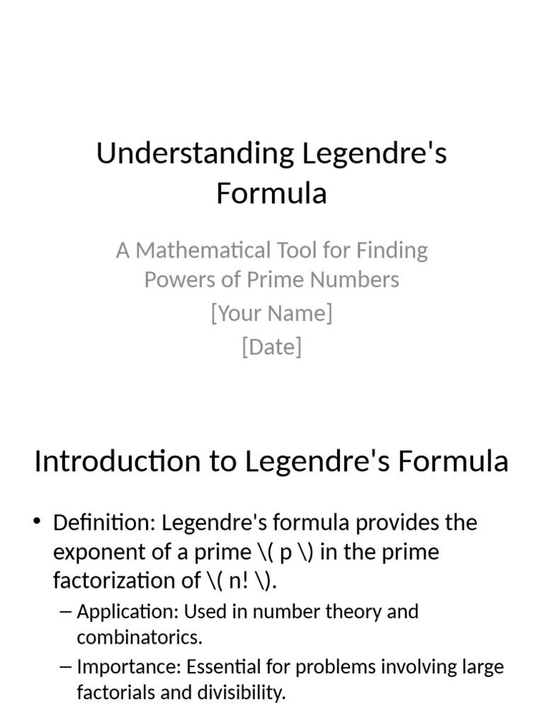 Legendre Formula Presentation | PDF