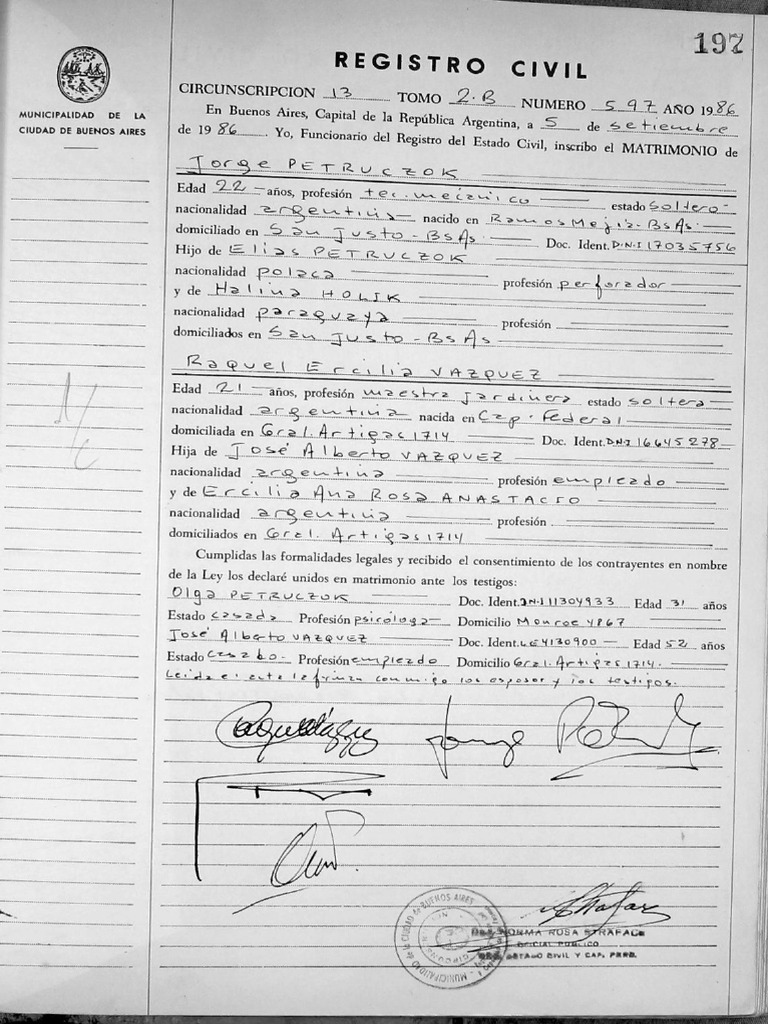 Documentos Casamiento Jorge Petruczok + Raquel V爖quez | PDF