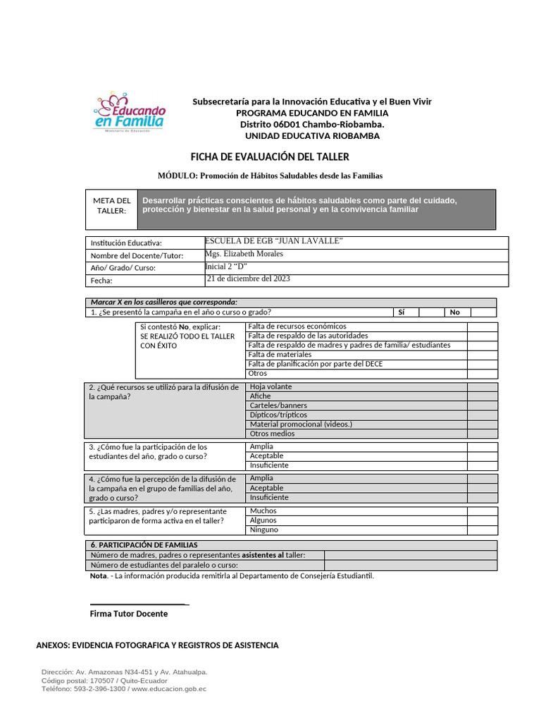 Ficha Evaluación PPFF TALLER Tutores 2023[1] | PDF