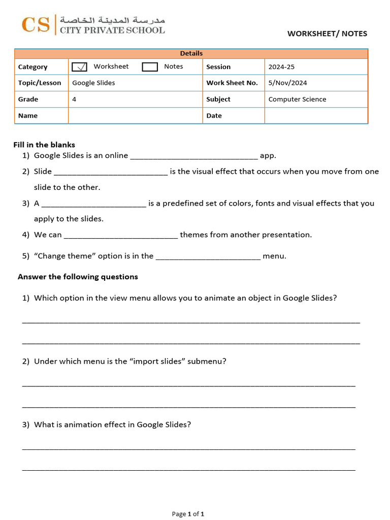 Worksheet - Google Slides | PDF