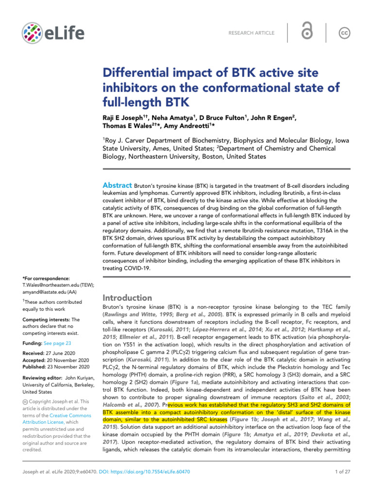 Differential Impact of BTK Active Site | PDF | Enzyme Inhibitor | Active Site