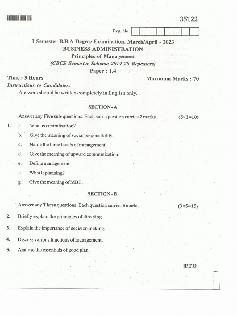 1st Sem BBA Production of Management | PDF