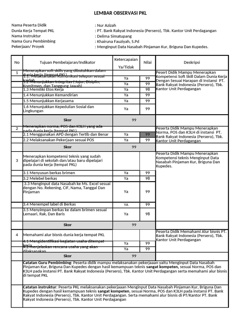 Transkrip Dan Lembar Observasi Nur Azizah | PDF