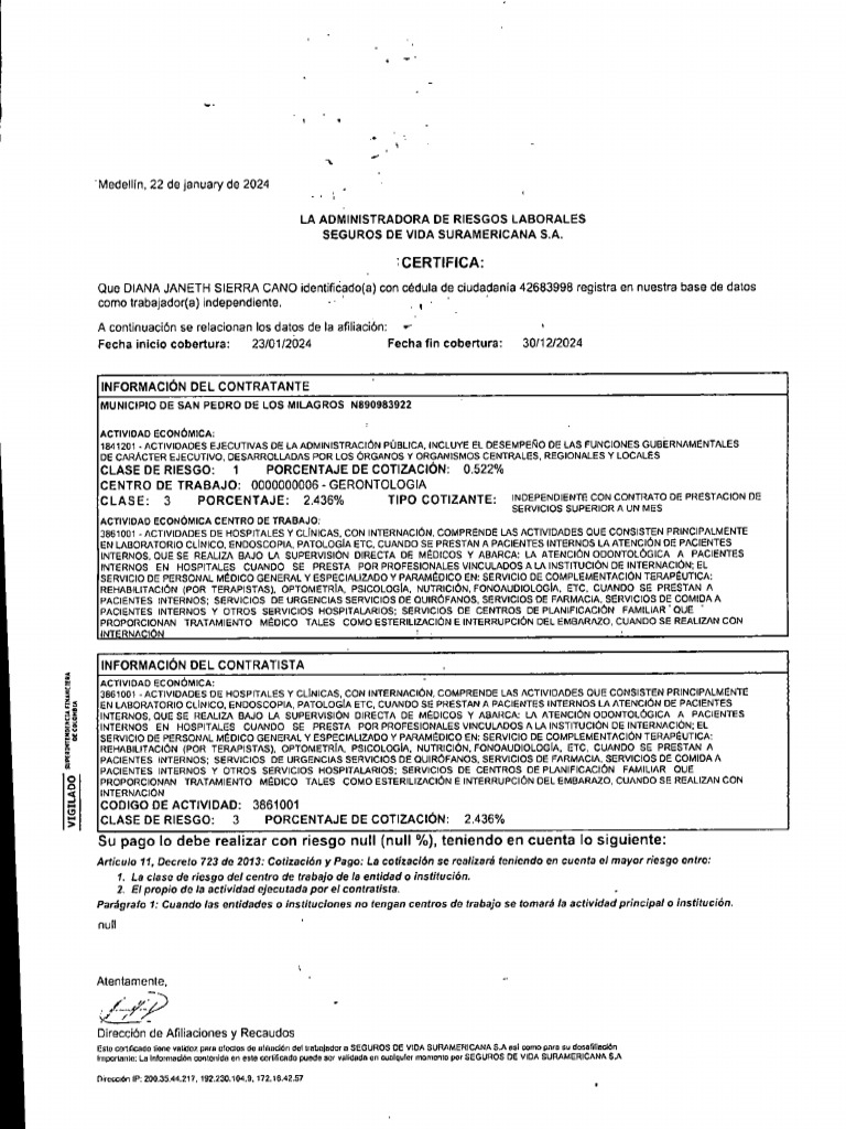 Certificado Arl | PDF
