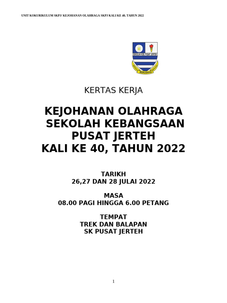 Kertas Kerja Olahraga 2022 SKPJ | PDF
