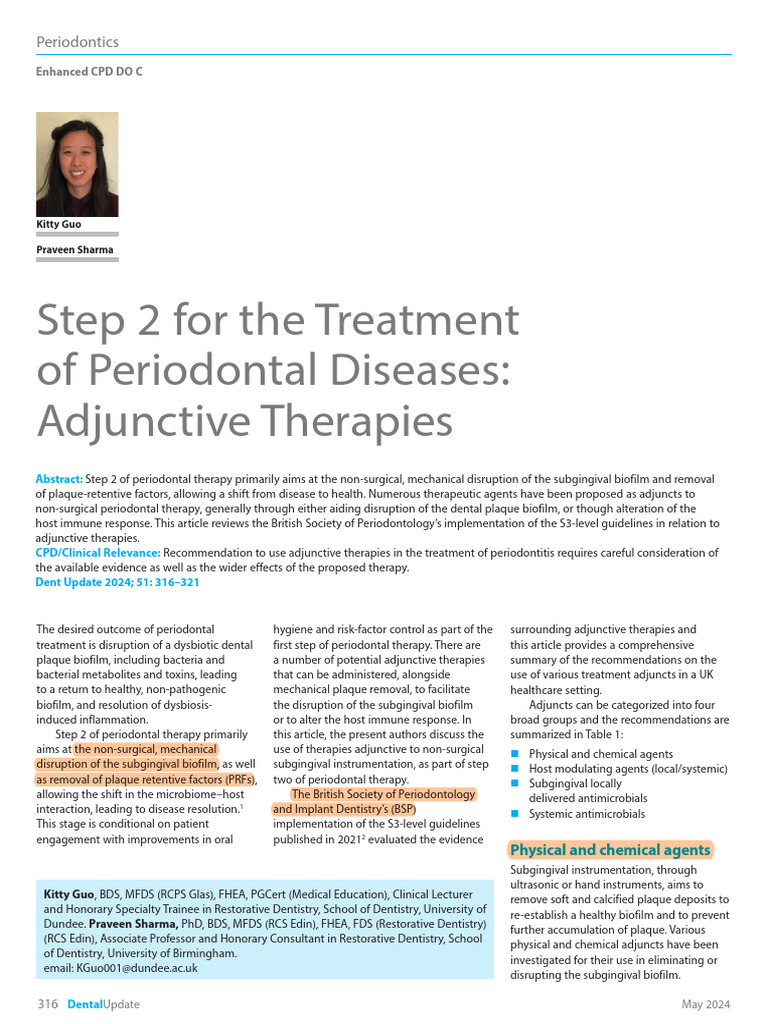 Adjunctive Therapies in Periodontal Treatment | PDF | Periodontology ...