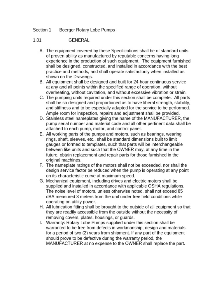 PL 100 Classic Municipal Specifications | PDF | Pump | Bearing (Mechanical)