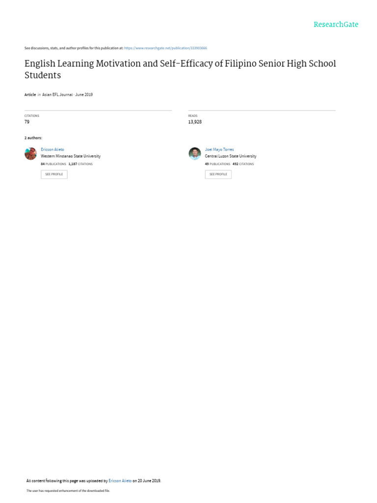 Filipino Students' English Motivation & Self-Efficacy | PDF | Self ...