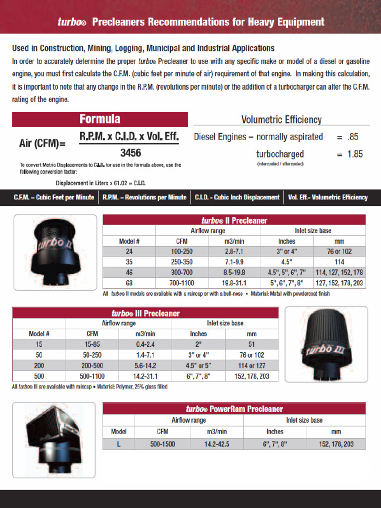 Sizing Calculator Precleaner Turbo II | PDF