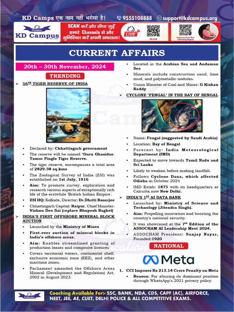 20-30 Novemeber 2024 (English) Current Affairs | PDF