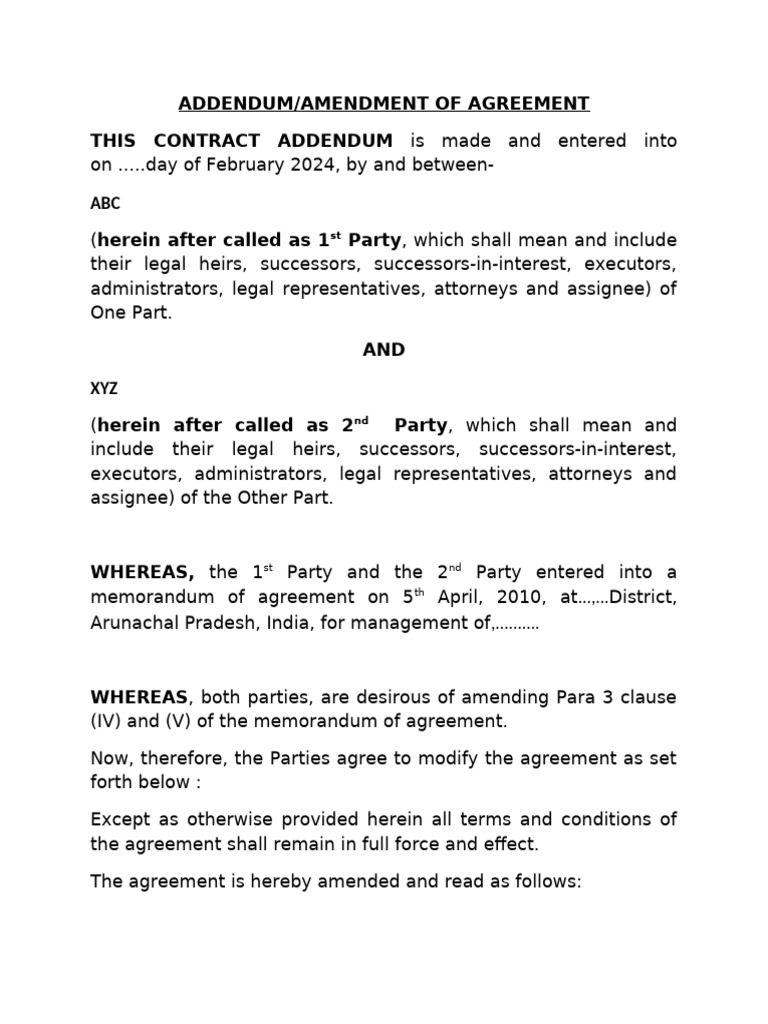Addendum of Agreement | PDF