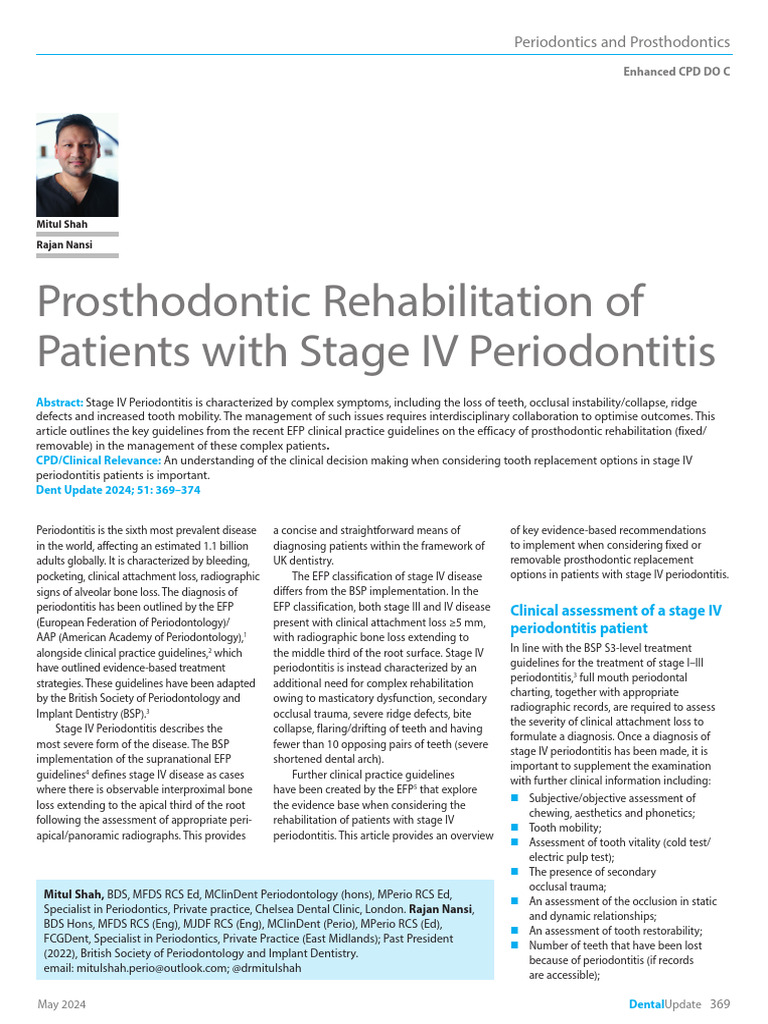 Prosthodontic Rehabilitation of Patients With Stage IV Periodontitis ...