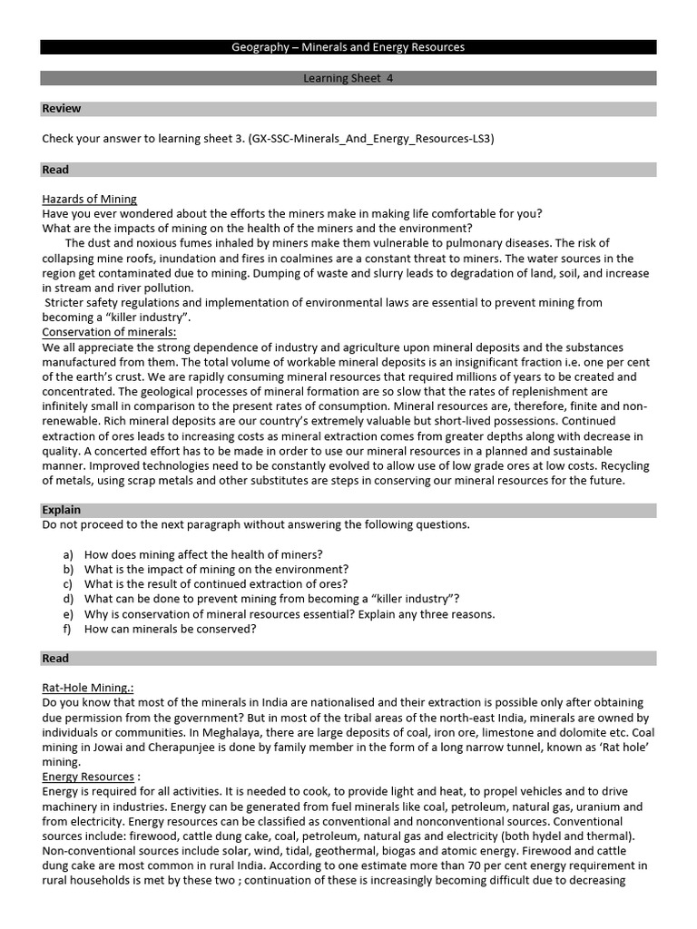 GXSSCMinerals and Energy ResourcesLS4 | PDF | Coal | Mining
