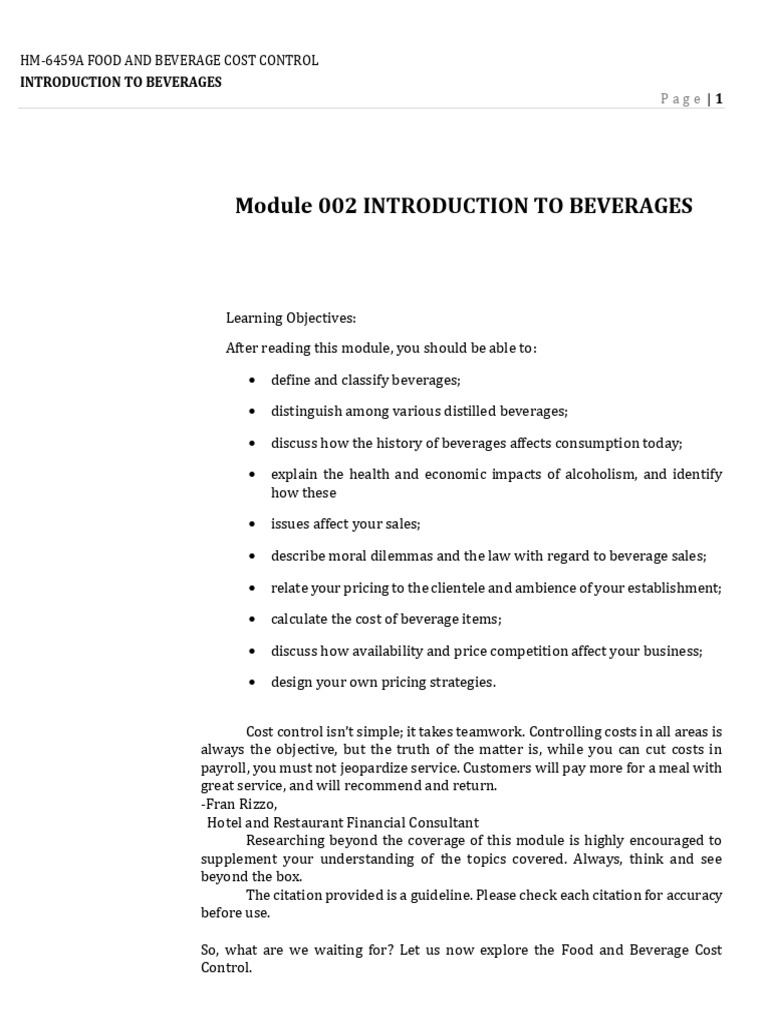 W2-Module 002 INTRODUCTION TO BEVERAGES | PDF | Alcoholic Beverages | Whisky
